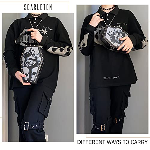 Scarleton Casual Backpack Purse for Women, Punk Skull Backpack, Faux Leather Gothic Shoulder Bag, Rivet Crossbody Bag, H209201E - Black