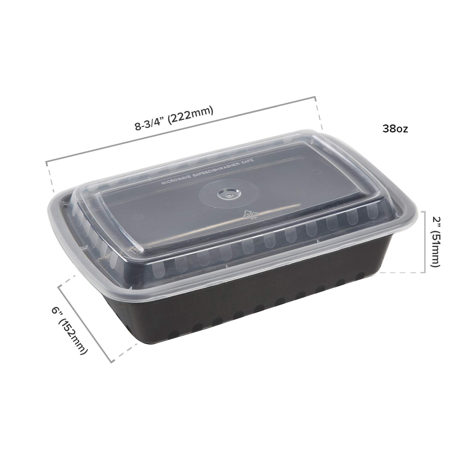 AmerCare 8.75 Inch x 6 Inch Black Plastic Container, 2 Inches Deep, 38 Ounces, for Microwave or Freezer, Pack of 150