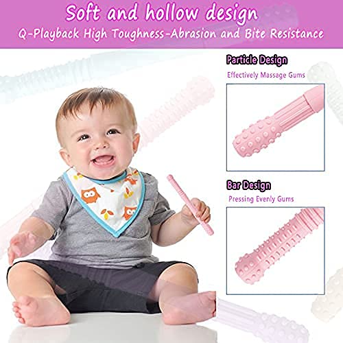 Honboom Soft Silicone Teething Tubes, 5 Pack Hollow Baby Teether Tubes, Baby Chew Straw Toy Soothing Teether Toy for Babies 0-12 Months with a Cleaning Brush, BPA Free (6.69 in)