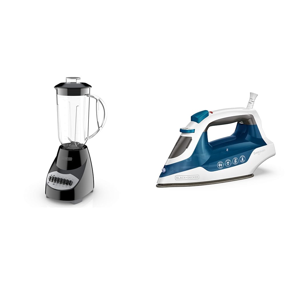 BLACK+DECKER Crush Master Blender, 10-Speeds with Stainless Steel Blades, Black, BL2010BP & IR06V Easy Steam Compact Iron with EvenSteam TrueGlide Non-Stick Soleplate