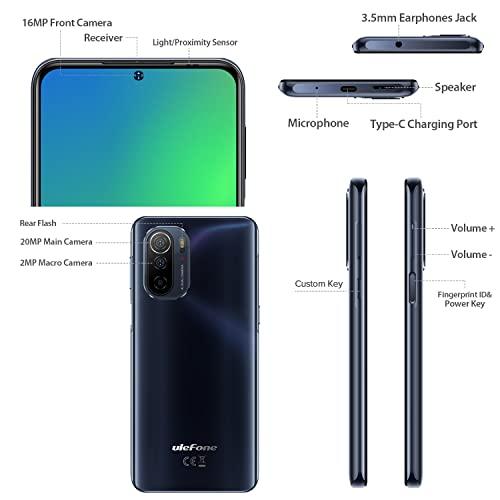 Ulefone Note 13P Unlocked Cell Phones, 4GB+64GB Extension 128GB, 6.5” FHD+, 20MP Main Rear Camera, 5180mAh, Android 11 Octa-core, Dual 4G, NFC Unlocked Smartphone, T-Mobile, Black