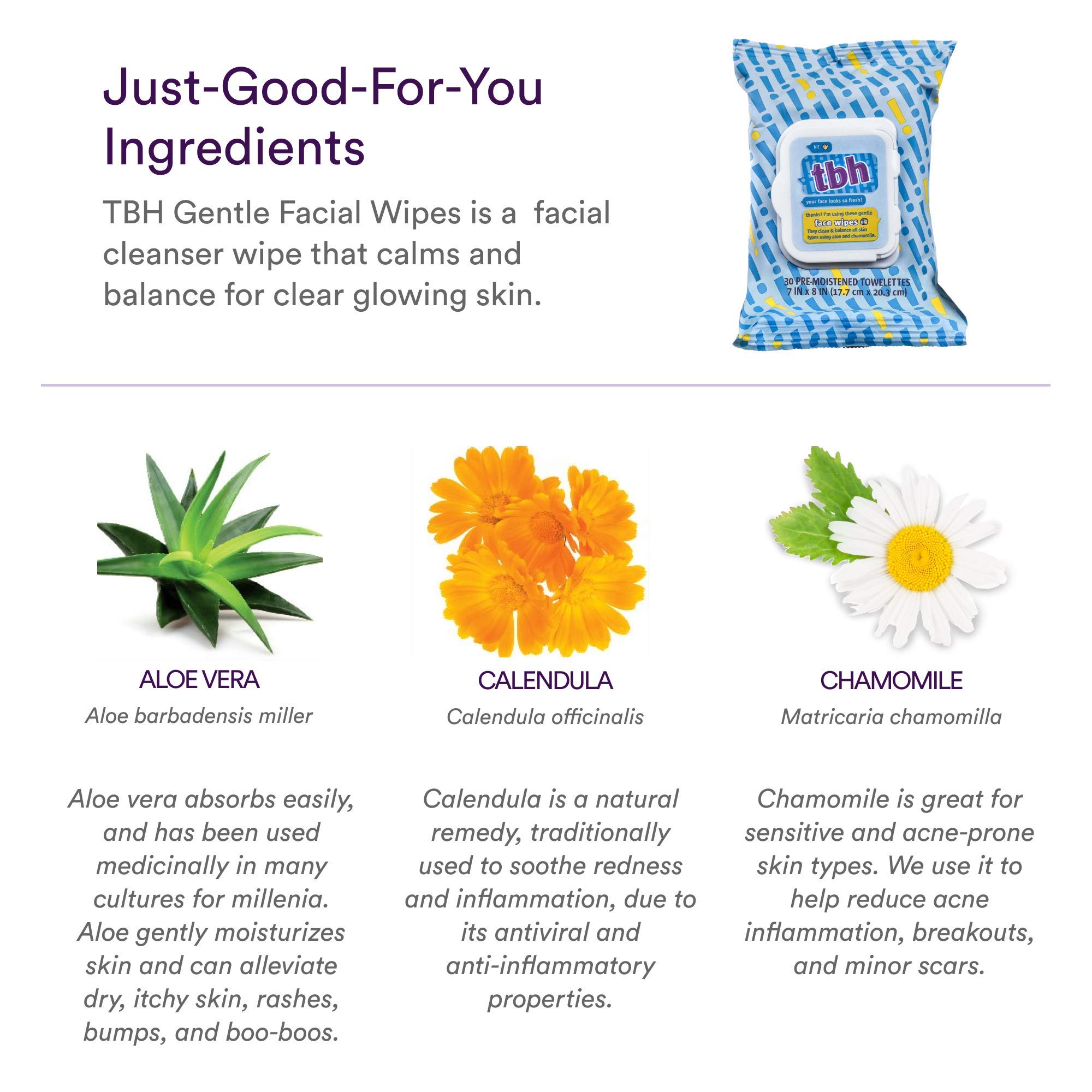 TBH Kids Gentle Face Wipes- - Daily Cleansing and Hydrating Face Wipes - Sulfate, Paraben Free - 30 Pack