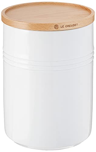 Le Creuset Stoneware Canister with Wood Lid, 2.5 qt. (5.5" diameter), White
