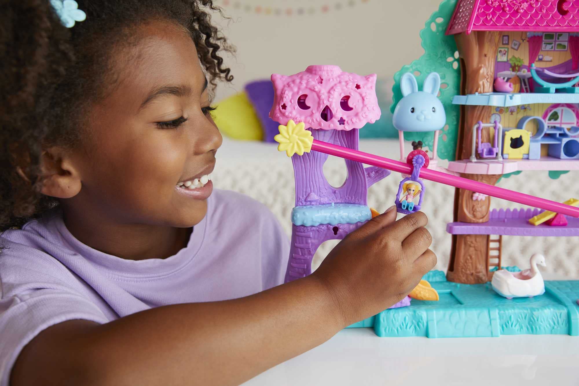 Polly Pocket Doll House with 2 Micro Dolls, Toy Car & 15+ Accessories, Pet Adventure Treehouse Playset