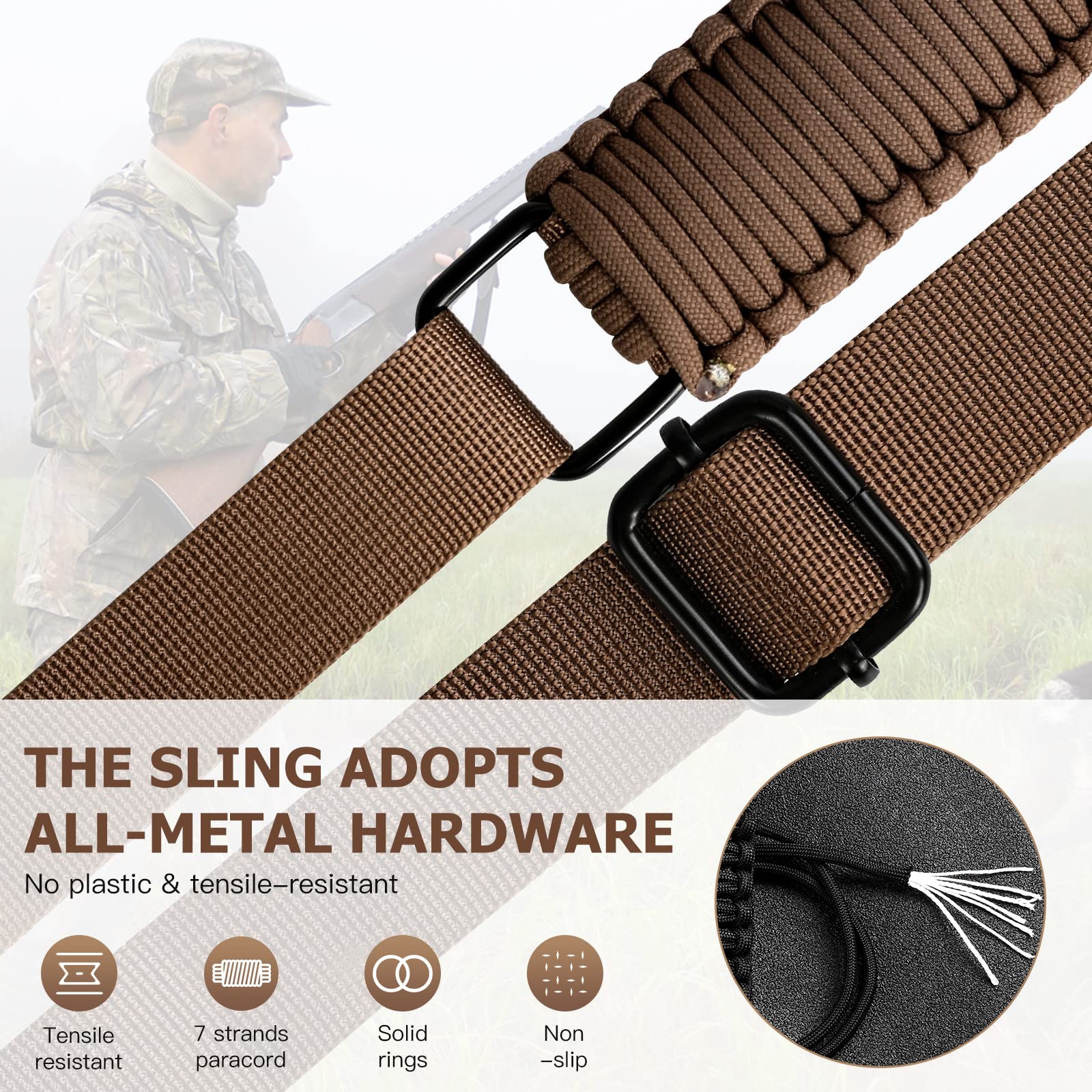 AOOK Paracord Crossbow Sling with Swivels, Non-Slip Quick Adjustable Length Strap, 2-Point Sling for Hunting