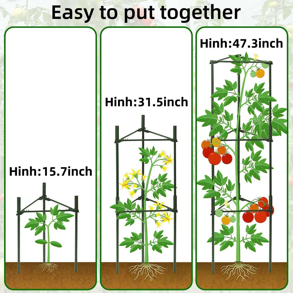arbxvnr 3 Package up to 48in Tomato cage Garden Grid Plant Support Posts with Adjustable Tomato cage Vegetable Grid (3pack)