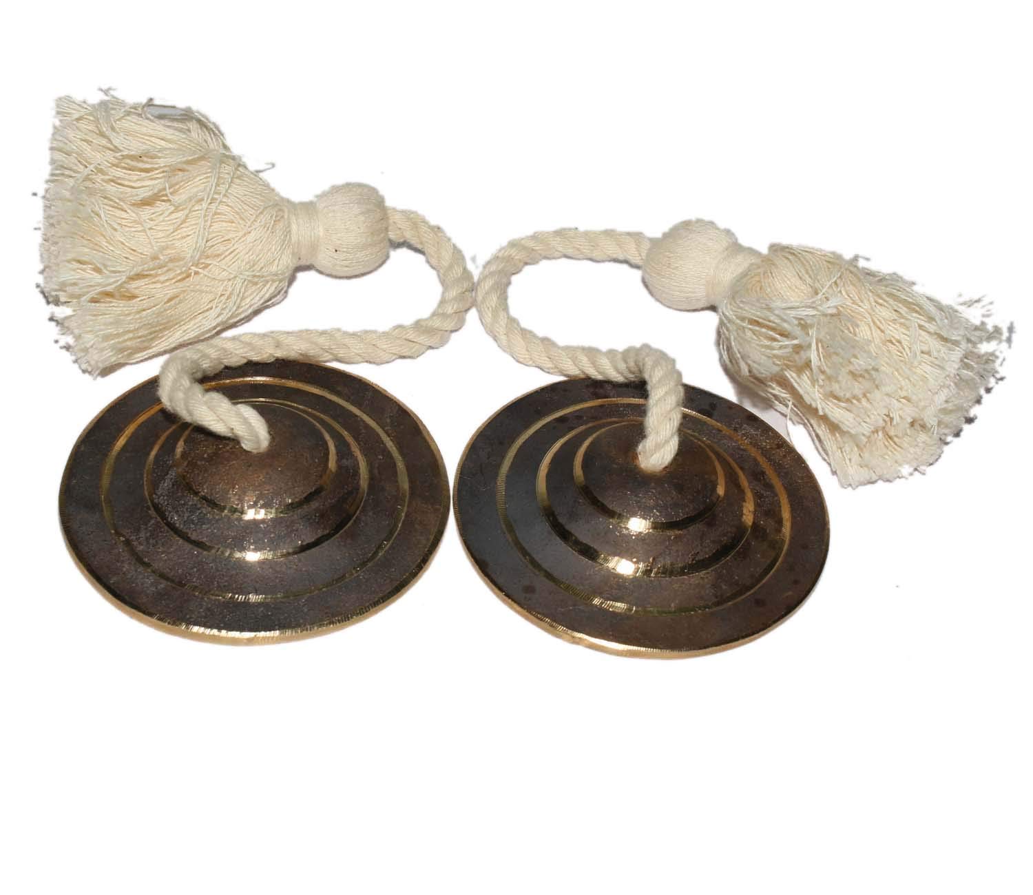 Handmade Pure Bronze (Kansa) Manjeera Cymbal Hand Percussion Indian Musical Instrument 1 Pair (3 INCH)