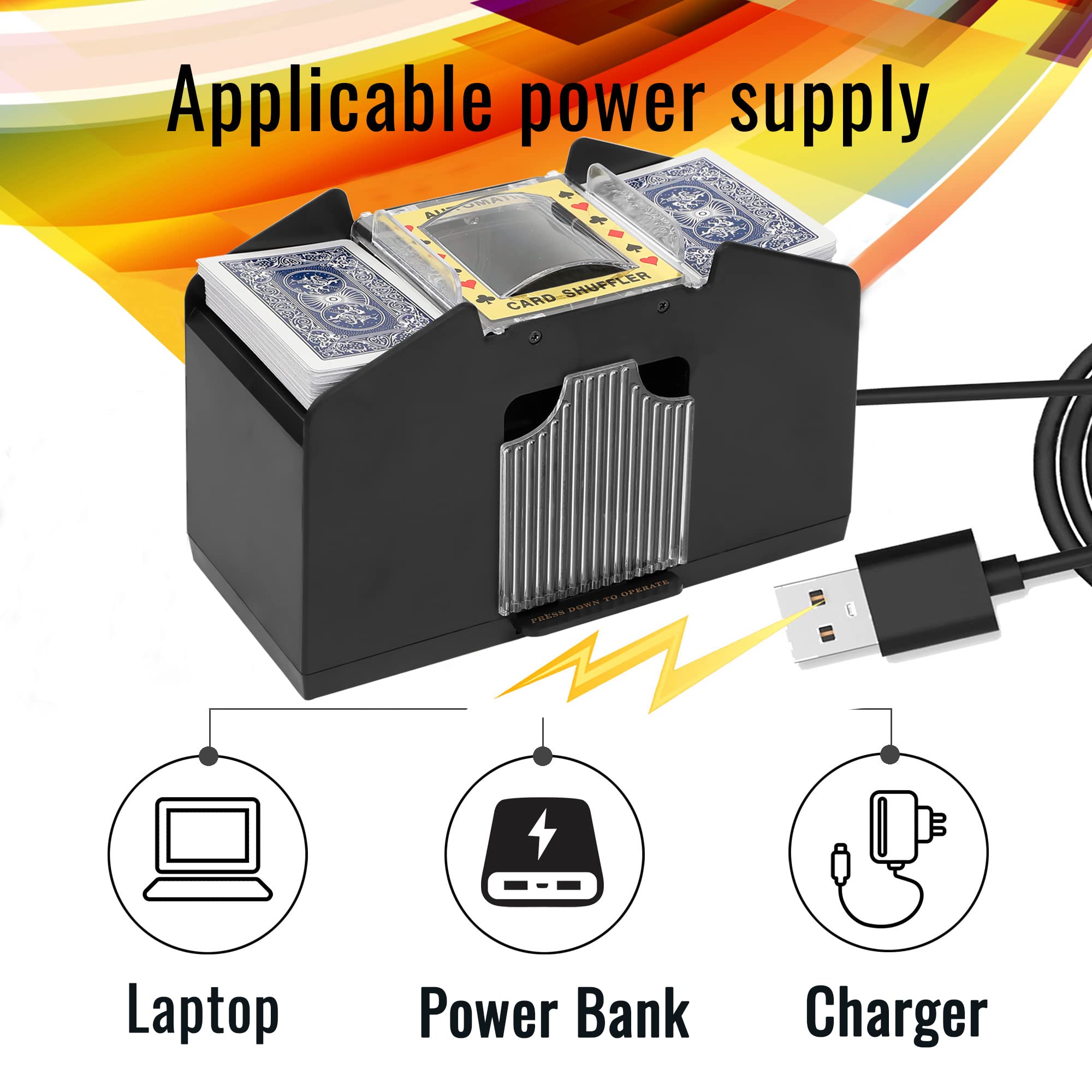 AOPER Automatic Card Shuffler - Electronic Casino Poker Card Shuffling Machine - Battery Operated Plastic Cards Mixer - 4 Deck Playing Cards for Home & Party - 2M USB Line