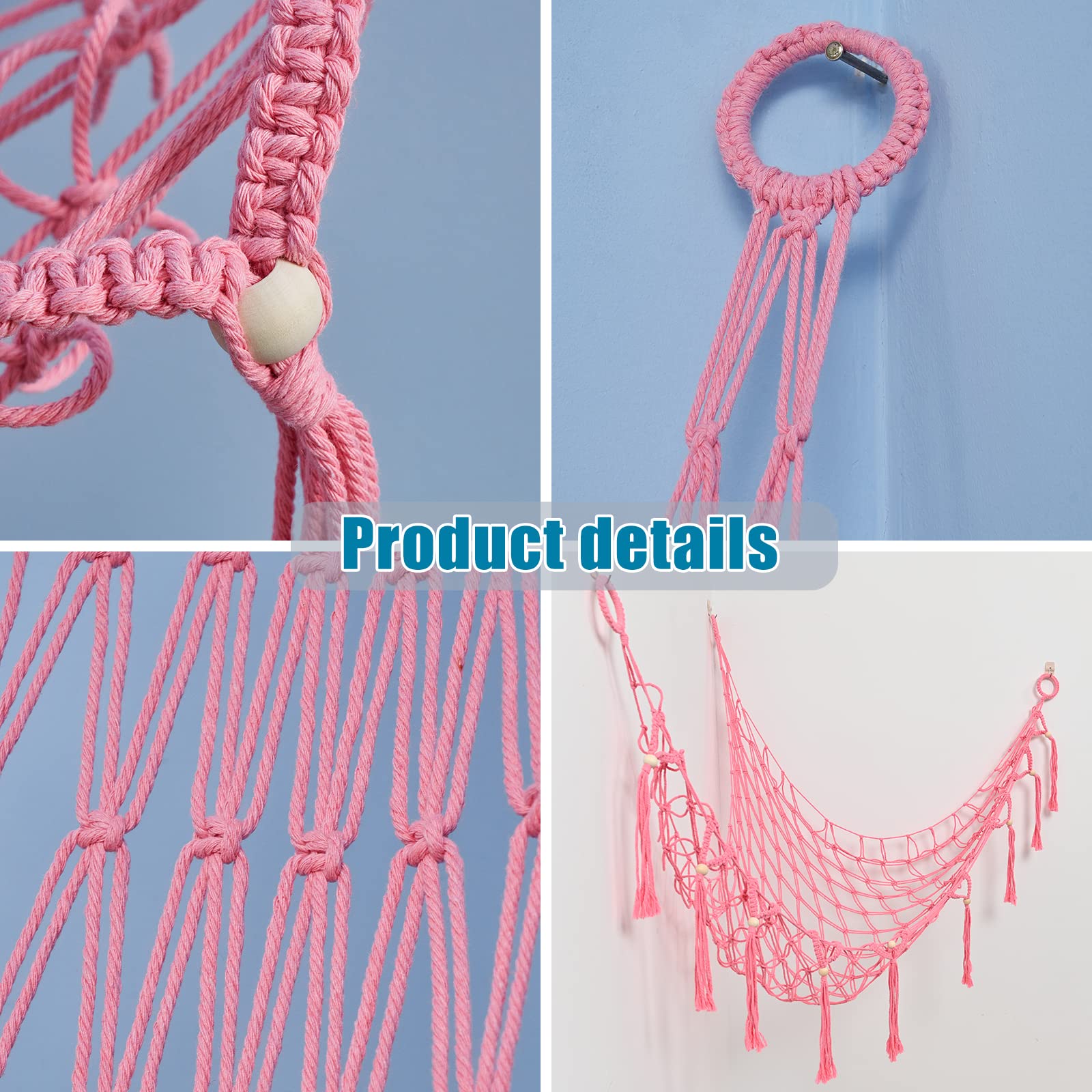 ASunine Stuffed Animal Hammock Large, Stuffed Animal Toy Hammock Net Hanging, Corner Hanging Netting Storage Organizer for Stuffed Animal Toy(Pink)