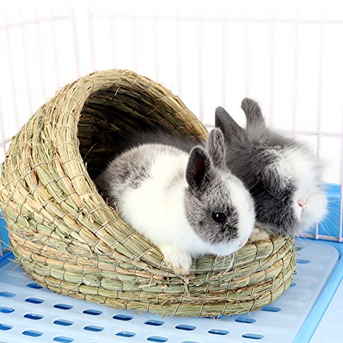 kathson Woven Pet hay Bed for Hamsters, Hand Crafted Grass House for Rabbits, Guinea-Pigs, Bunny and Cats (1ball+Bed)