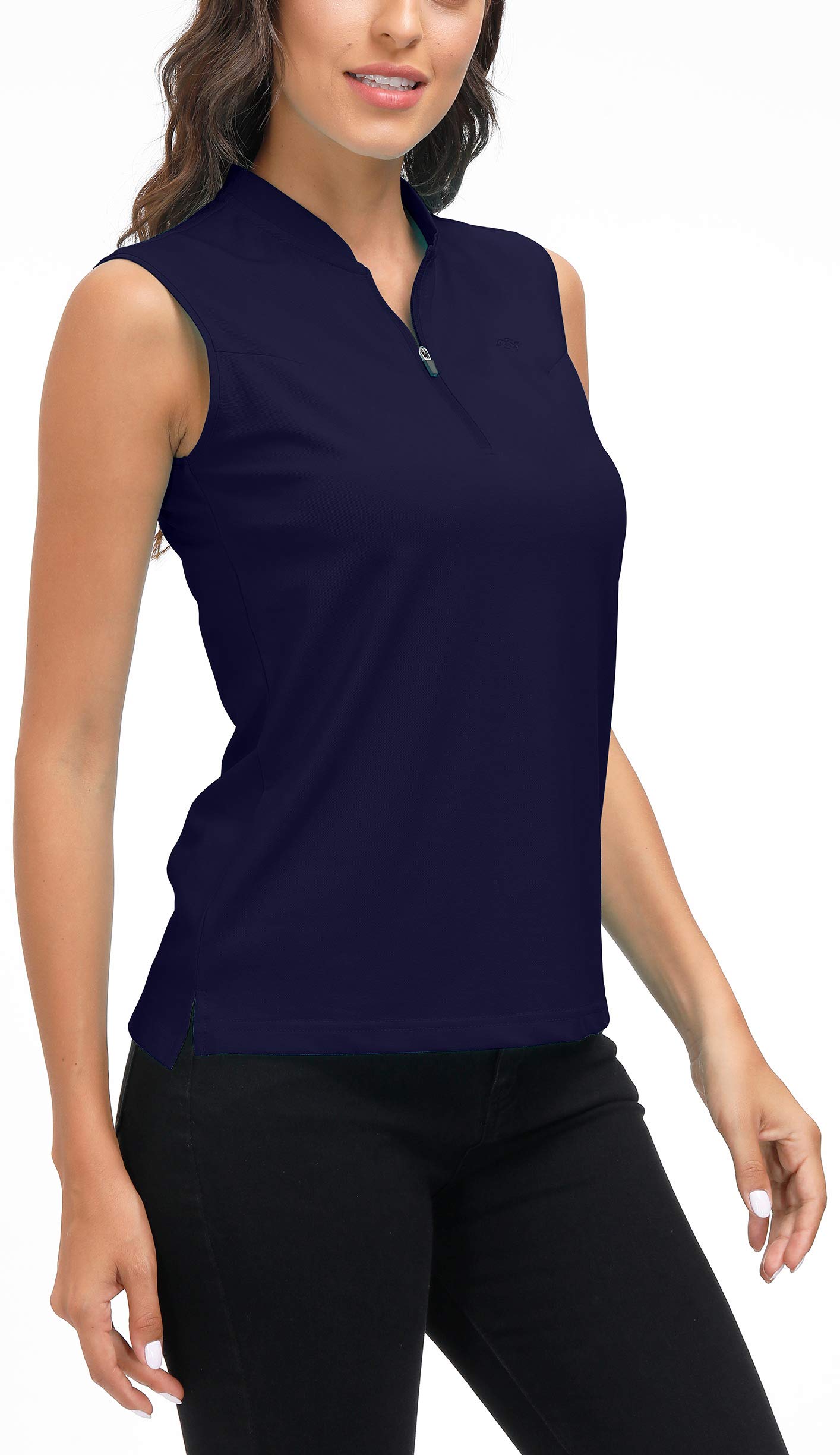 AjezMax Athletic Fit Sleeveless Zipper Polo Golf T-Shirts Breathable Comfy for Women Deep Blue Small