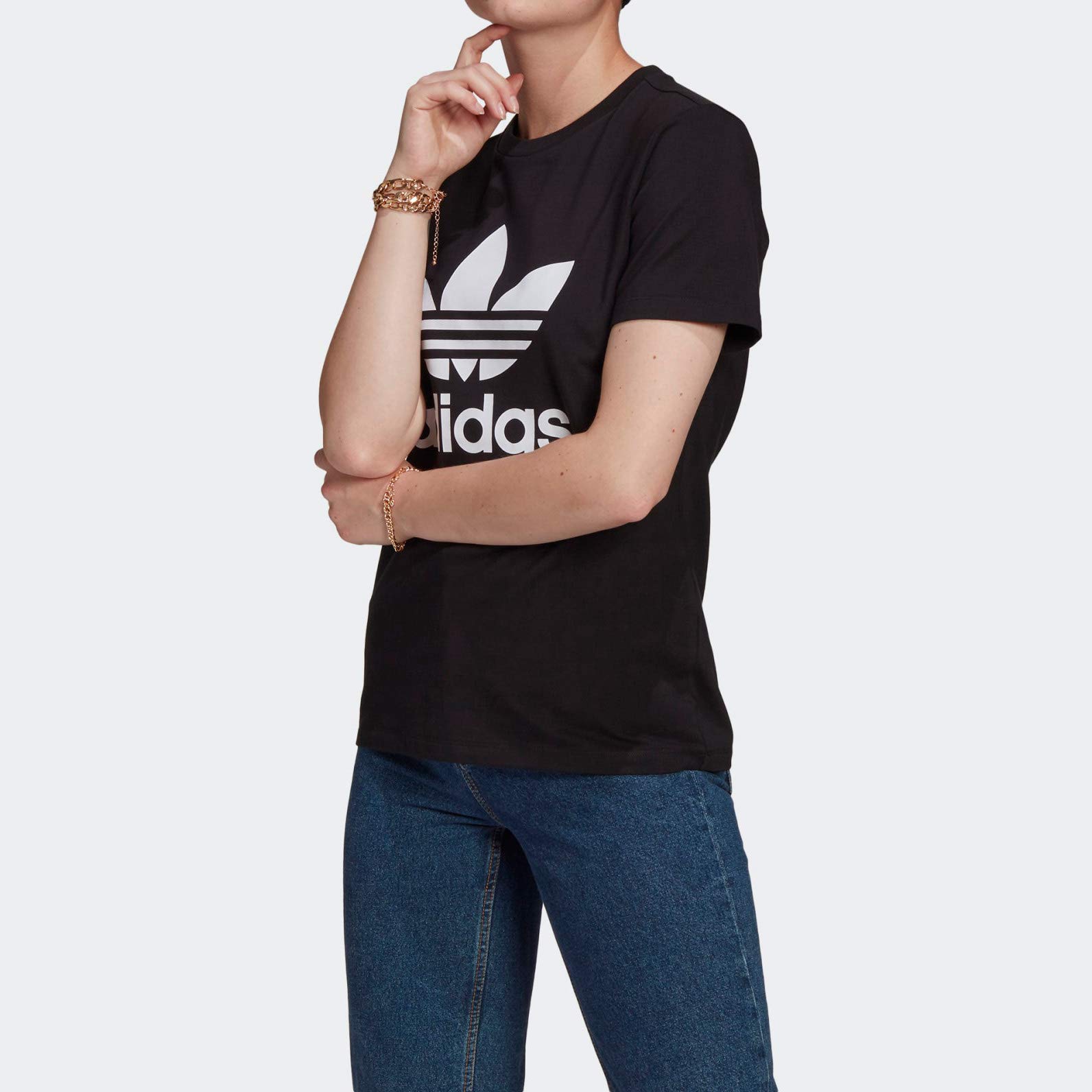 adidas Originals womens Trefoil Tee Shirt, Black, Large US
