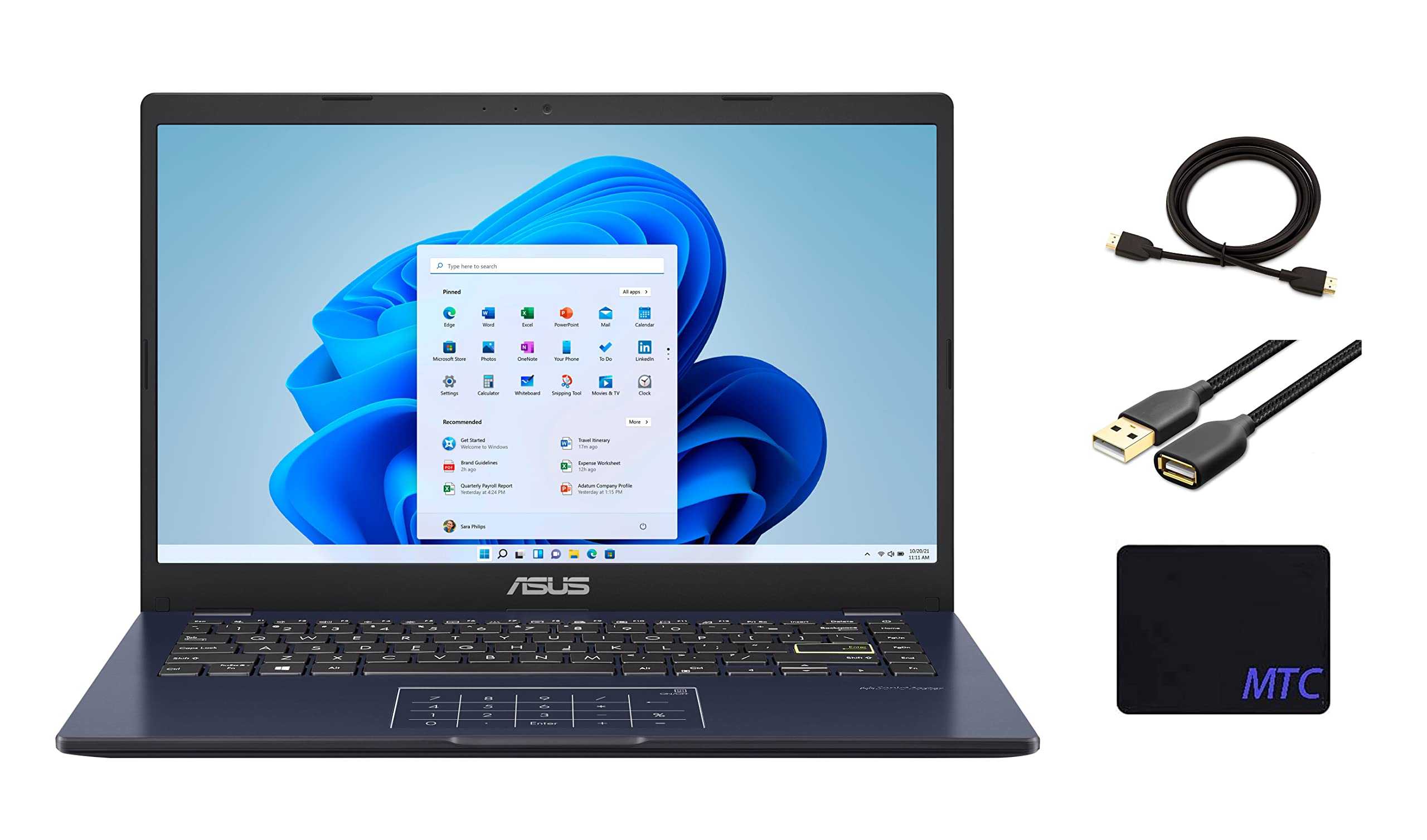 ASUS 14" Laptop, Intel Celeron N4020 Processor, Intel HD Graphics 5000, 4GB DDR4 RAM, 128GB eMMC, NumberPad, Windows 11 Home, Star Black, with MTC PC Accessories