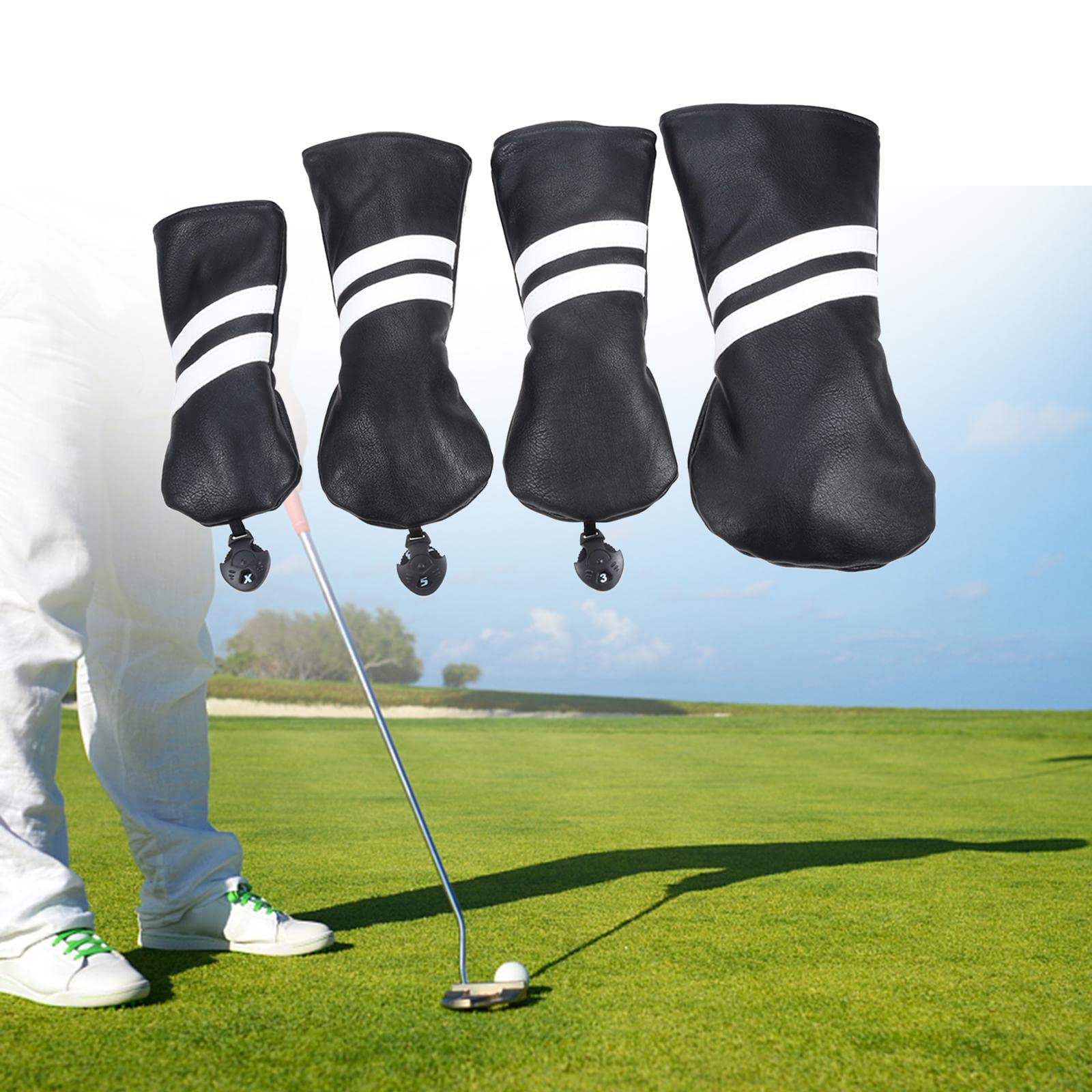 AMLESO Set of Golf Headcovers Golf Headcovers Waterproof Covers with Tags Driver Woods Headcovers Golf Wood Covers Accs, Black