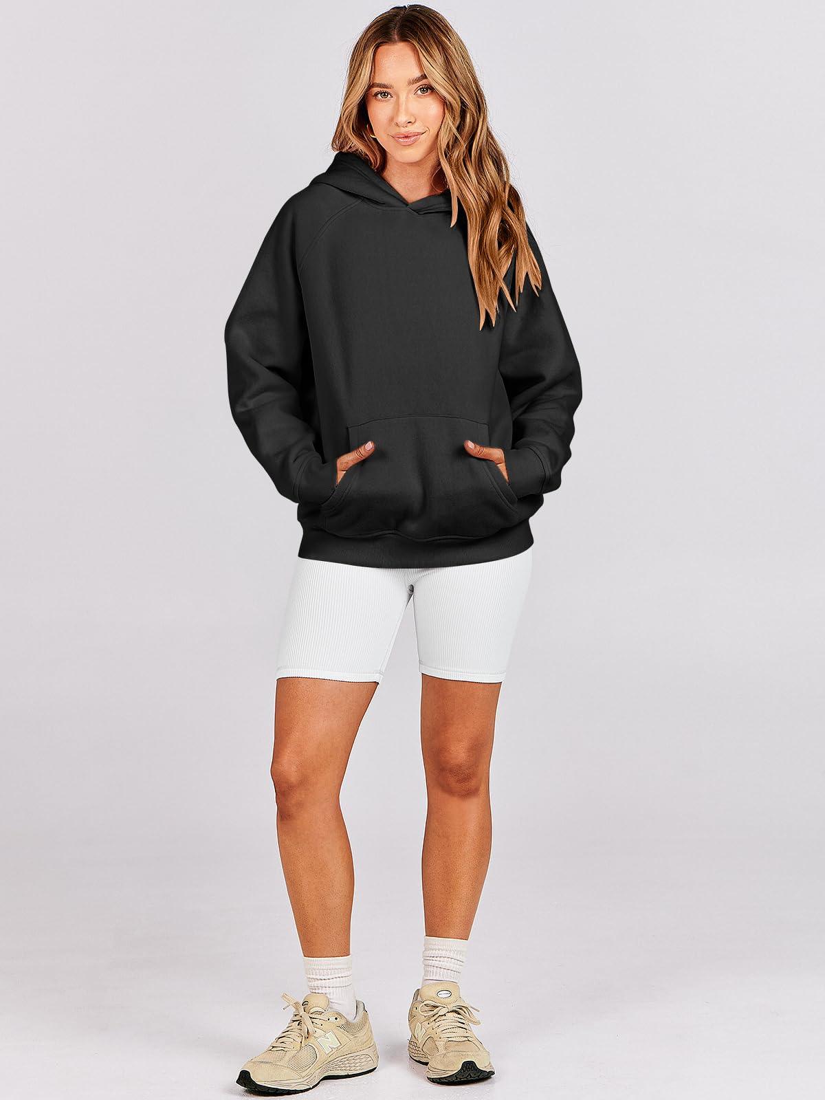 ANRABESS Women Oversized Hoodies Long Sleeve Fleece Basic Pullover Sweatshirts 2024 Fall Trendy Y2K Outfits Black Small