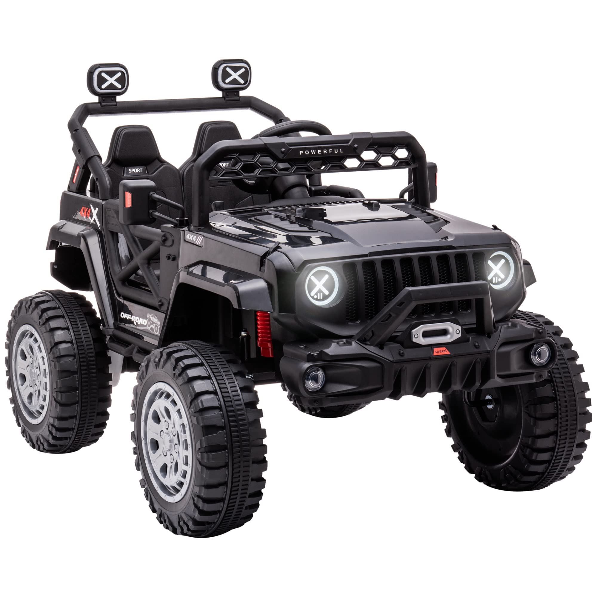 Aosom 12V Kids Ride on Car with Remote Control, Battery-Operated Ride on Toy with Spring Suspension, Led Lights, Music, Horn, 3 Speeds, USB, MP3, Black