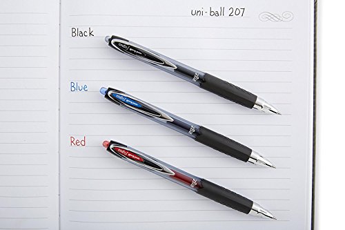 uni-Ball Signo Gel 207 Retractable Gel Pens, Medium Point, 0.7 mm, Clear Barrels, Black Ink, Pack of 12, Packing may Vary.