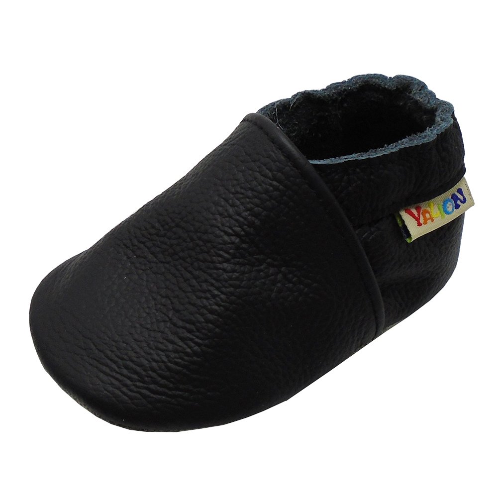 YALION Baby Boys Girls Shoes Crawling Slipper Toddler Infant Soft Leather First Walking Moccs(Black,6-12 Months)