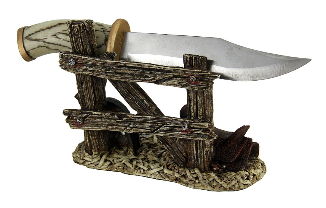 Blade of The Bronco Rustic Wild Horse & Fence Decorated Fixed Knife & Holder Set