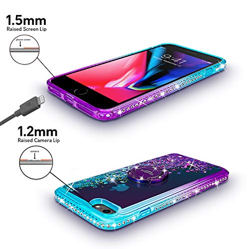 Silverback for iPhone SE Case 2022/2020, iPhone 8/7 Case, Moving Liquid Holographic Sparkle Glitter Case with Kickstand, Bling Bumper Ring iPhone SE3/2 iPhone 8/7 Case for Girls Women -Purple