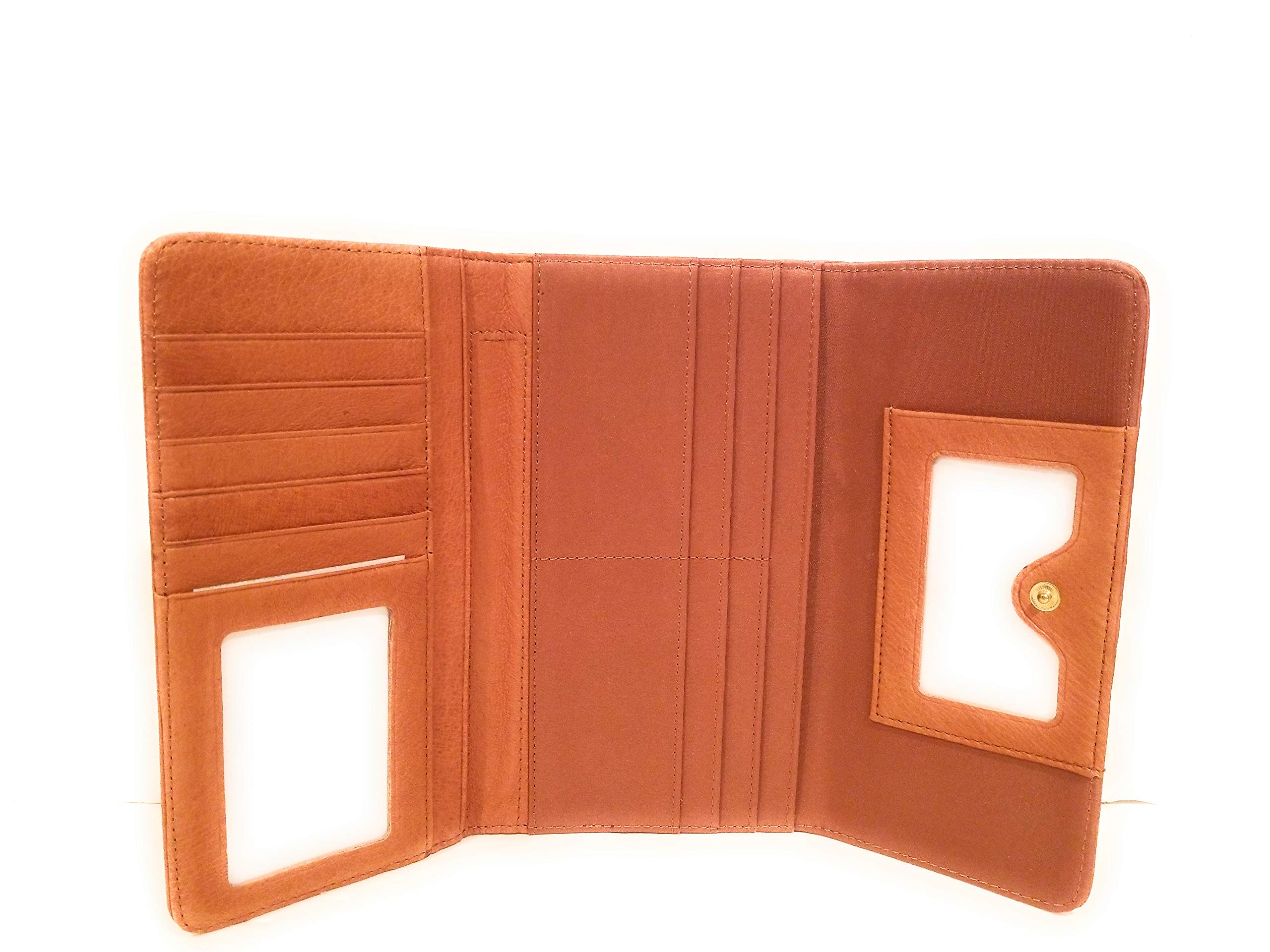 Embroidered Soft Genuine Leather Ladies Trifold Clutch Wallet (Tan, Horse Head)