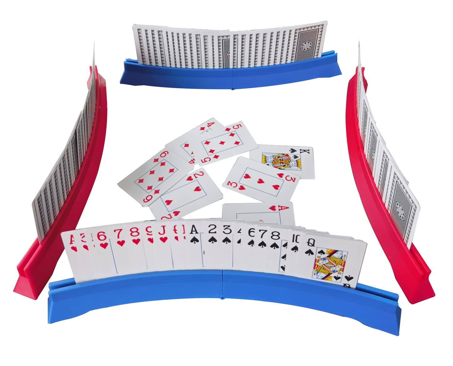 JJHREI 4 Pack Playing Cards Holder - Foldable Card Holders for Playing Cards - Curved Playing Card Rack for Kids Seniors Arthritis