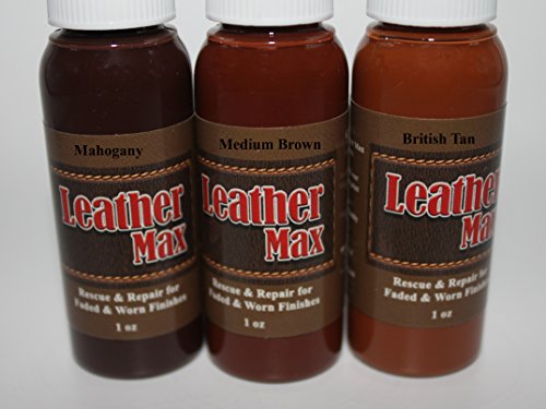 Leather Max Complete Leather Refinish, Restore, Recolor & Repair Kit/Now with 3 Color Shades to Blend with/Leather & Vinyl Refinish (Earth Mix)