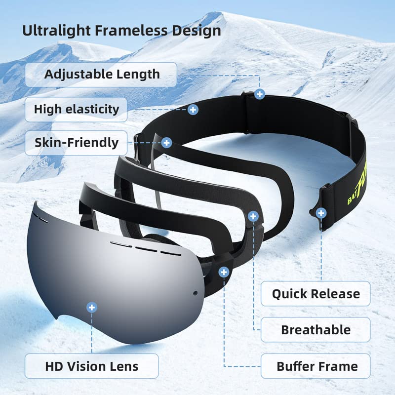 AHAKAC Ski Snowboard Goggles w/Luminous Refractive & VMD System UV Protection Anti Fog Snow Goggles Snowmobile Skiing Skating (Green)