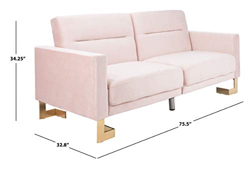 Safavieh Home Tribeca Glam Blush Velvet and Brass Foldable Sofa Bed