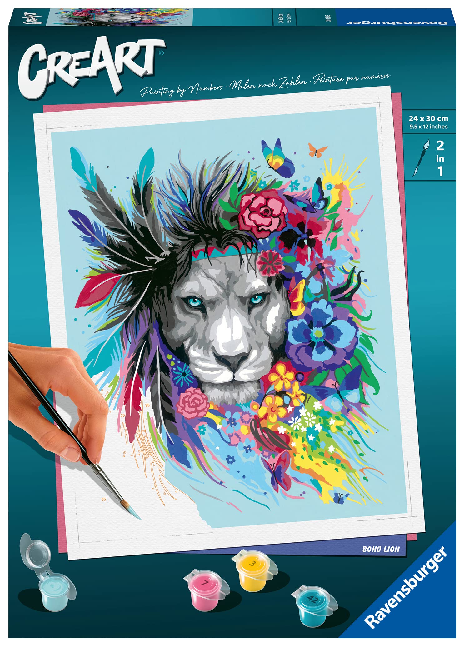 Ravensburger CreArt Boho Lion Paint by Numbers Kit for Adults - Painting Arts and Crafts for Ages 12 and Up