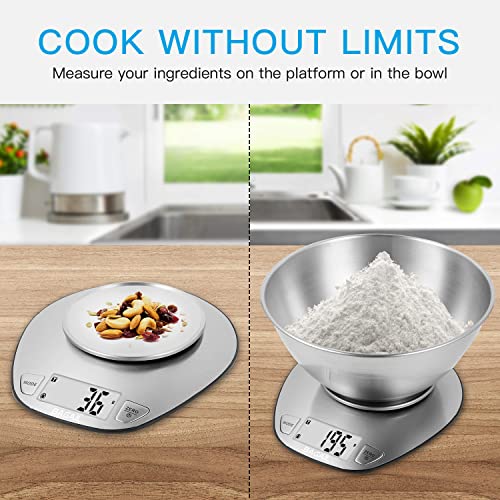 BAGAIL BASICS Electronic Kitchen Scale Premium Large Display Backing Scale Wet and Dry Food Weighing Scale with Stainless Steel Mixing Bowl - 5kg
