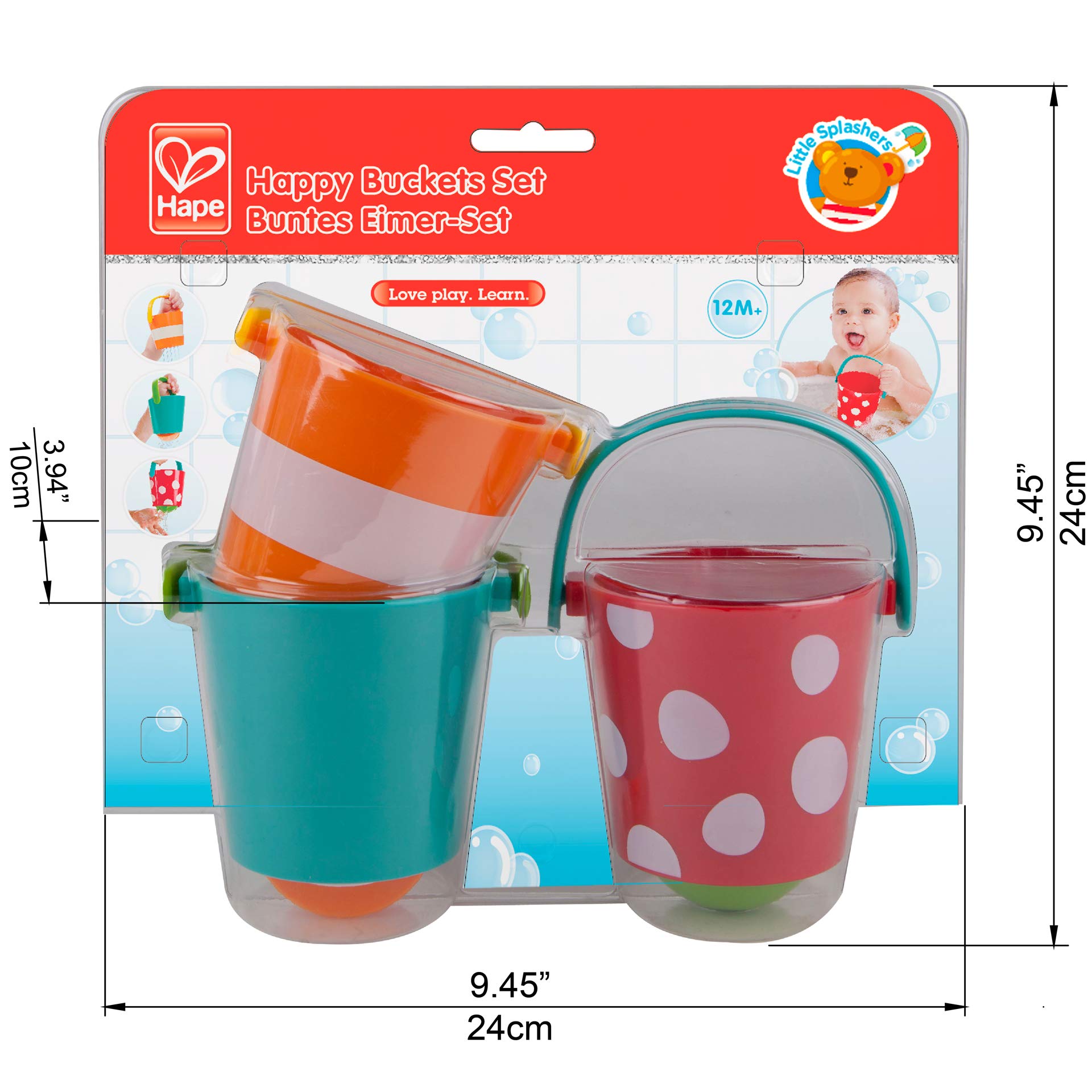 Hape Happy Buckets Set | Three Water Wheel Bath Time Toys for Toddlers, Multicolor