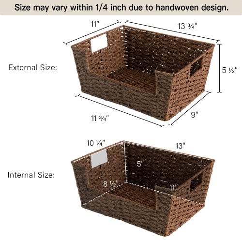 StorageWorks Pantry Storage Basket, Hand-Woven Open-Front Bin with Handles, Brown, 2 Pack