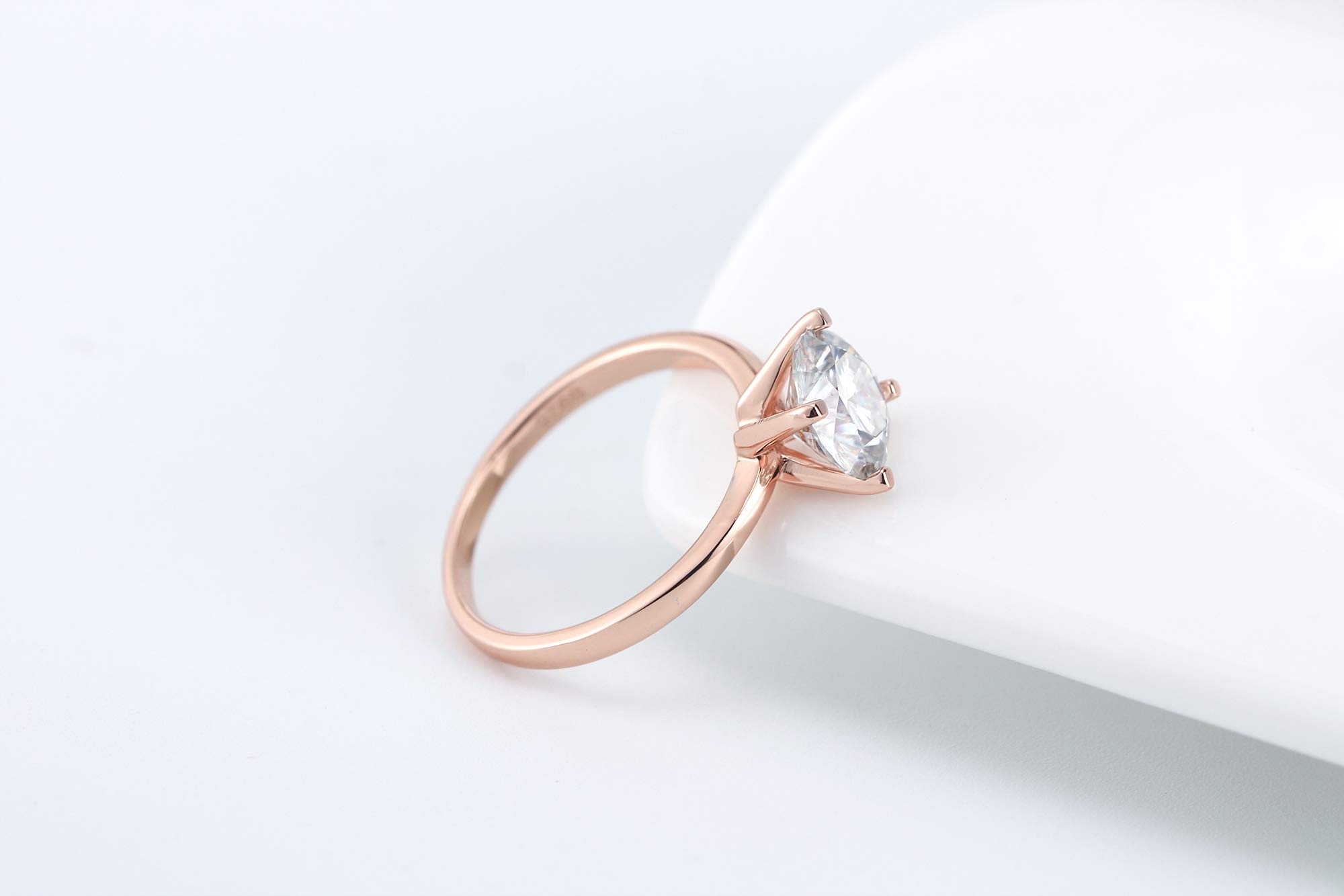 Amore 1CT 2CT 3CT DEW Solitaire Moissanite Engagement Ring by Ginger Lyne Choice of White Yellow or Rose Gold over Sterling Silver Wedding rings for women by Ginger Lyne