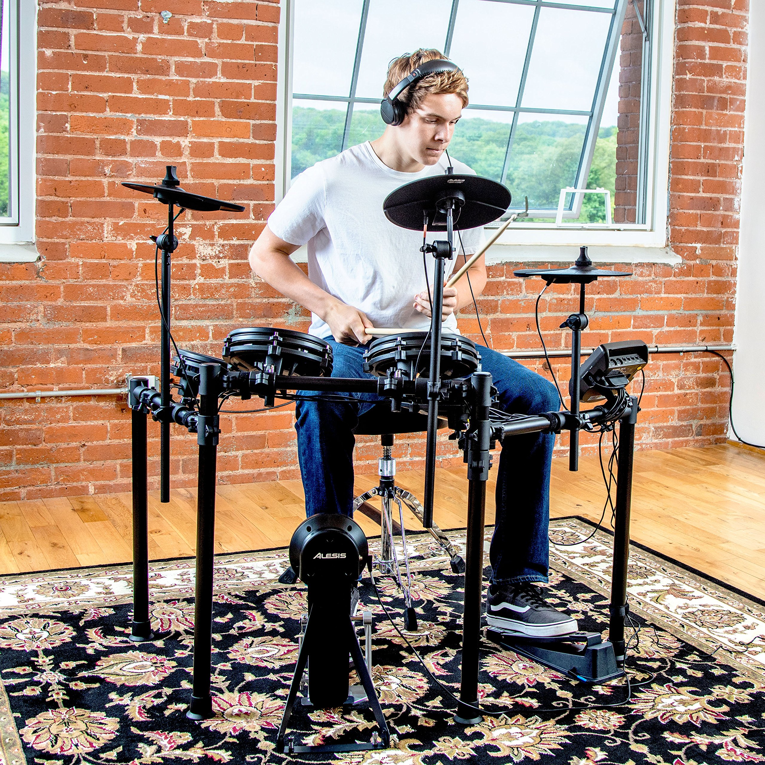 Alesis Nitro Mesh Kit – Eight Piece Mesh Electronic Drum Set With 385 Sounds + Numark HF125 – Portable Headphones With Closed Back Design for Superior Isolation