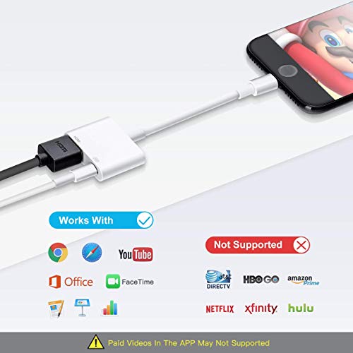 Apple Lightning to HDMI Digital AV Adapter,[Apple MFi Certified] 1080P HDMI Sync Screen Digital Audio AV Converter with Charging Port for iPhone, iPad, iPod on HDTV/Projector/Monitor, Support All iOS