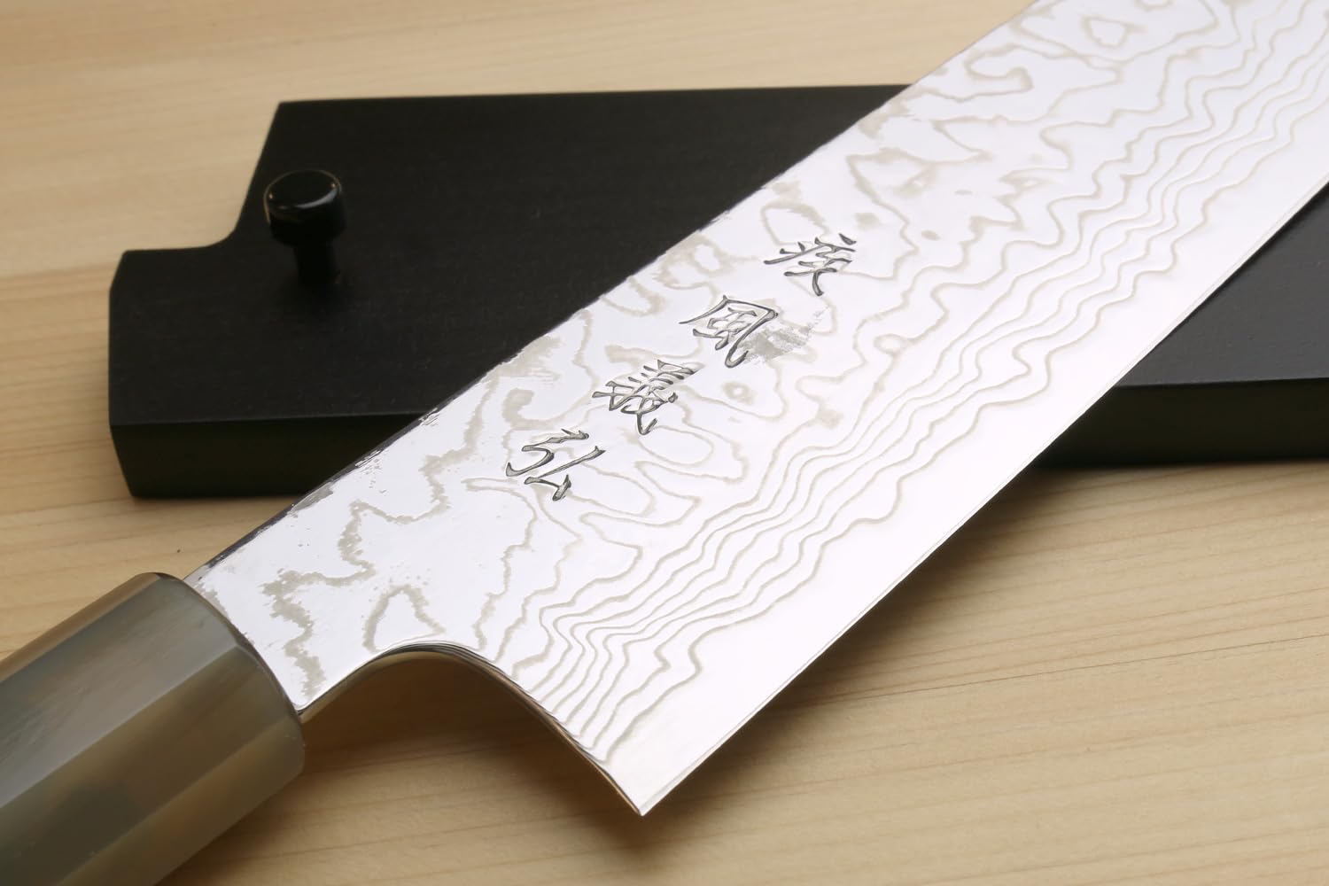 Yoshihiro Hayate ZDP189 Suminagashi Super High Carbon Stainless Steel Kiritsuke Knife Octagonal Ebony Wood Handle with Triple Ring (8.25" (210mm))