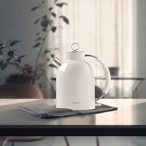 Electric Kettle,ASCOT Electric Kttle Stainless Steel Tea Kettle Fast Boiling Water Heater 1.6L, 1500W, BPA-Free, Cordless, Automatic Shutoff, Boil-Dry Protection,White