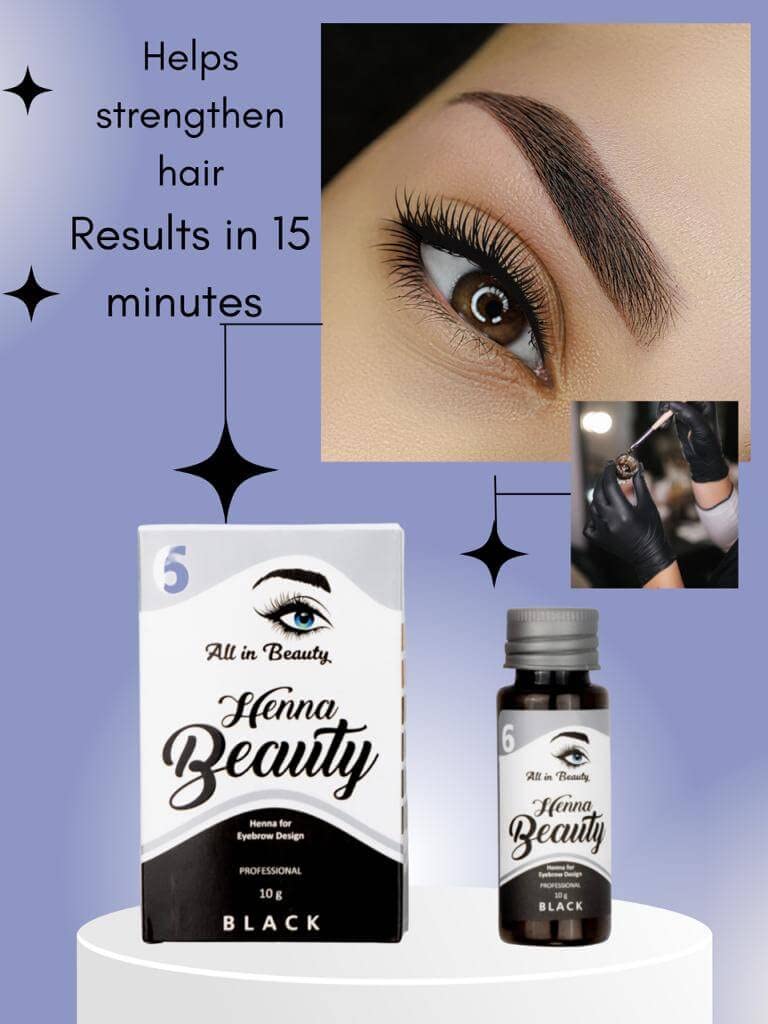 All in Beauty Henna Powder and Activator Color Enhancer Bundle for Brow Coloring and Tinting, Vegan,Made from Natural and Harmless Ingredients, Tint your Brows, Long Lasting and Waterproof