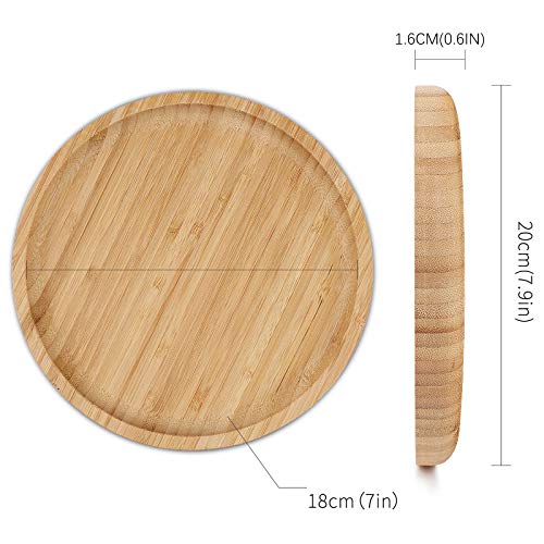 ANOTION Bamboo Plant Saucer, Suitable for 6-8 inch Plant Pots, 2 Packs Plant Pot Saucers Durable Bamboo Plant Tray for Indoors(20cm)