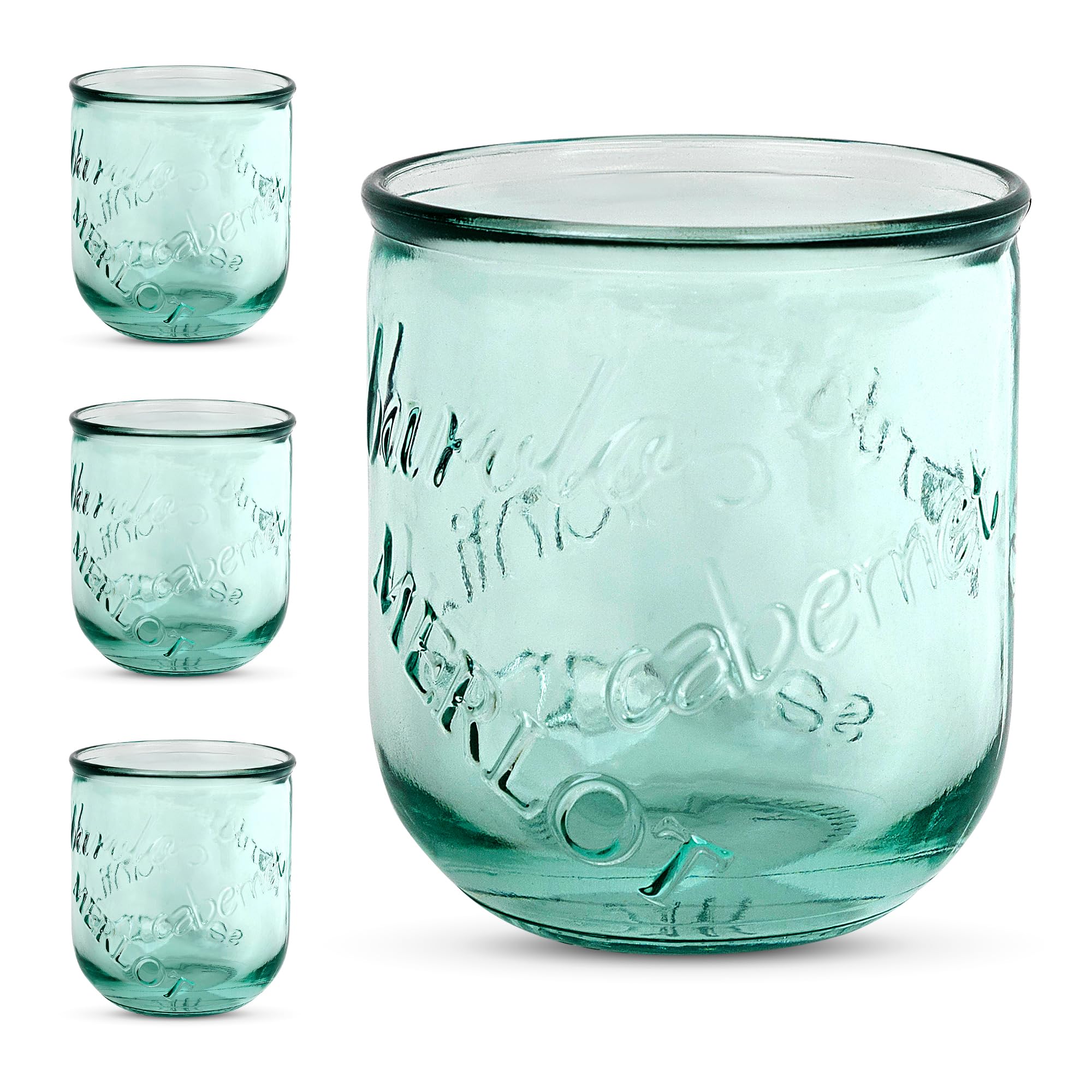 Amici Home Vino Stemless Wine Glasses | 12 Oz | Italian Made, Recycled Green Glass | Cute Water Tumblers for Wine, Beer, Juice, Cocktails, Fresh Drinks (Set of 4)