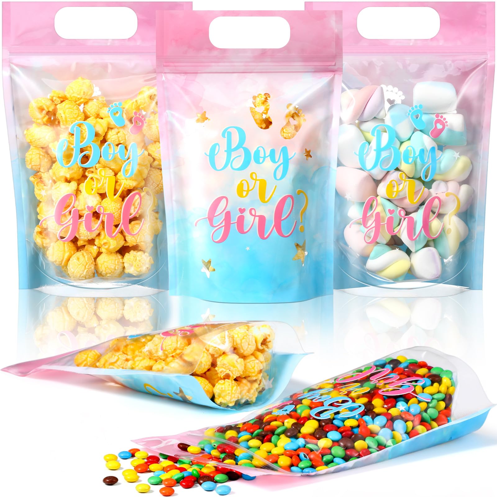 Capoda 50 Pcs Boy or Girl Zip Lock Bags Gender Reveal Sealing Pouches with Handles Blue Pink Baby Shower Plastic Bag for Gender Reveal Party Gift Wrap(Boy or Girl)