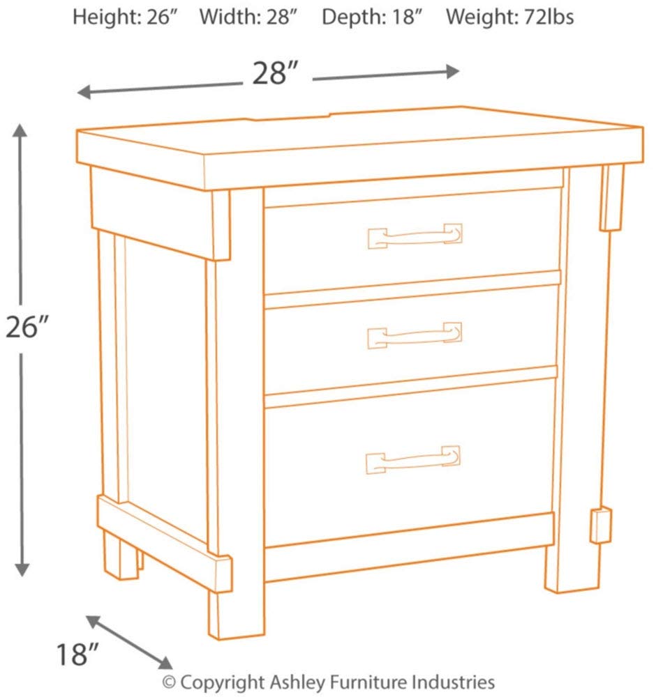 Signature Design by Ashley Brashland Farmhouse 3 Drawer Nightstand with Dovetail Construction, 2 Electrical Outlets & 2 USB Charging Ports, Textured White