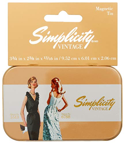 Simplicity 559347010 Retro Fashion Small Storage Container, 3.75 x 2.375 Inches Vintage Magnetic Notions Tin-Stripe, us:one Size, Multicolor