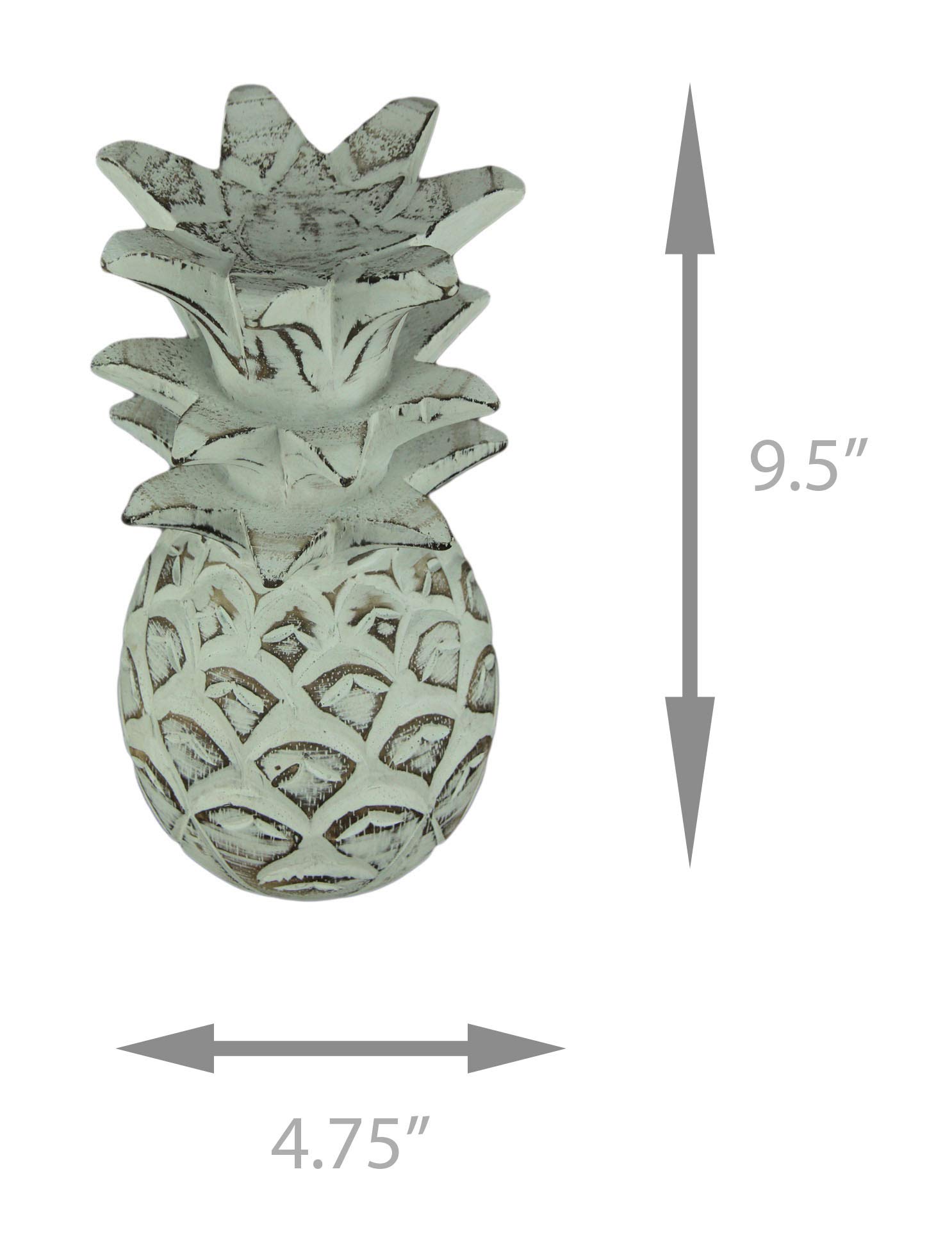Chesapeake Bay LTD. Distressed White Carved Wood Tropical Pineapple Decor Statue