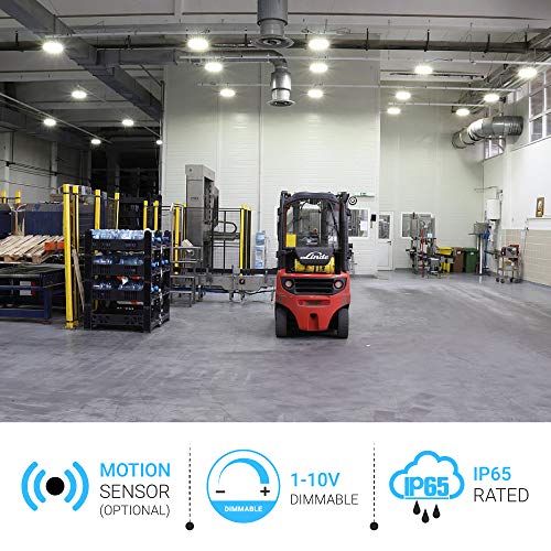 LEDMyplace LED High Bay Lights 100W 5700K Daylight White UFO High Bay Black LED Shop Lights for Garage Factory Workshop Warehouse Lighting 14500lm IP65 UL DLC Approved