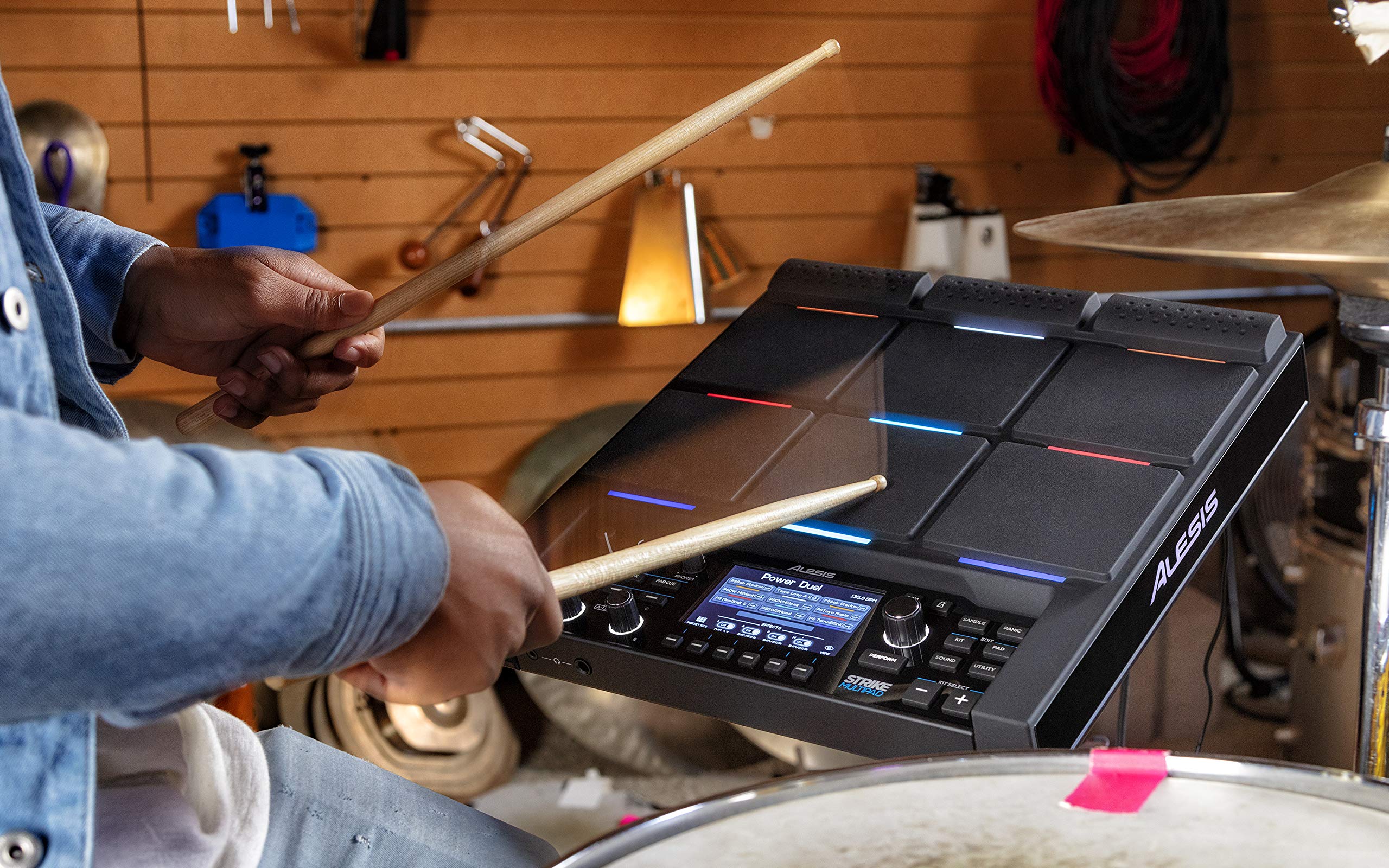 Alesis Strike Multipad - 9-Pad Percussion Instrument with Sampler, Looper, 2 Ins and Outs, Soundcard, Sample Loading via USB Thumb Drives and 4.3-Inch Display,Black