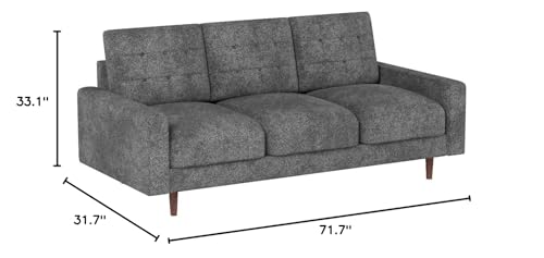 Container Furniture Direct Matte Velvet Mid Century Modern Tufted Living Room Sofa, 71.7", Grey