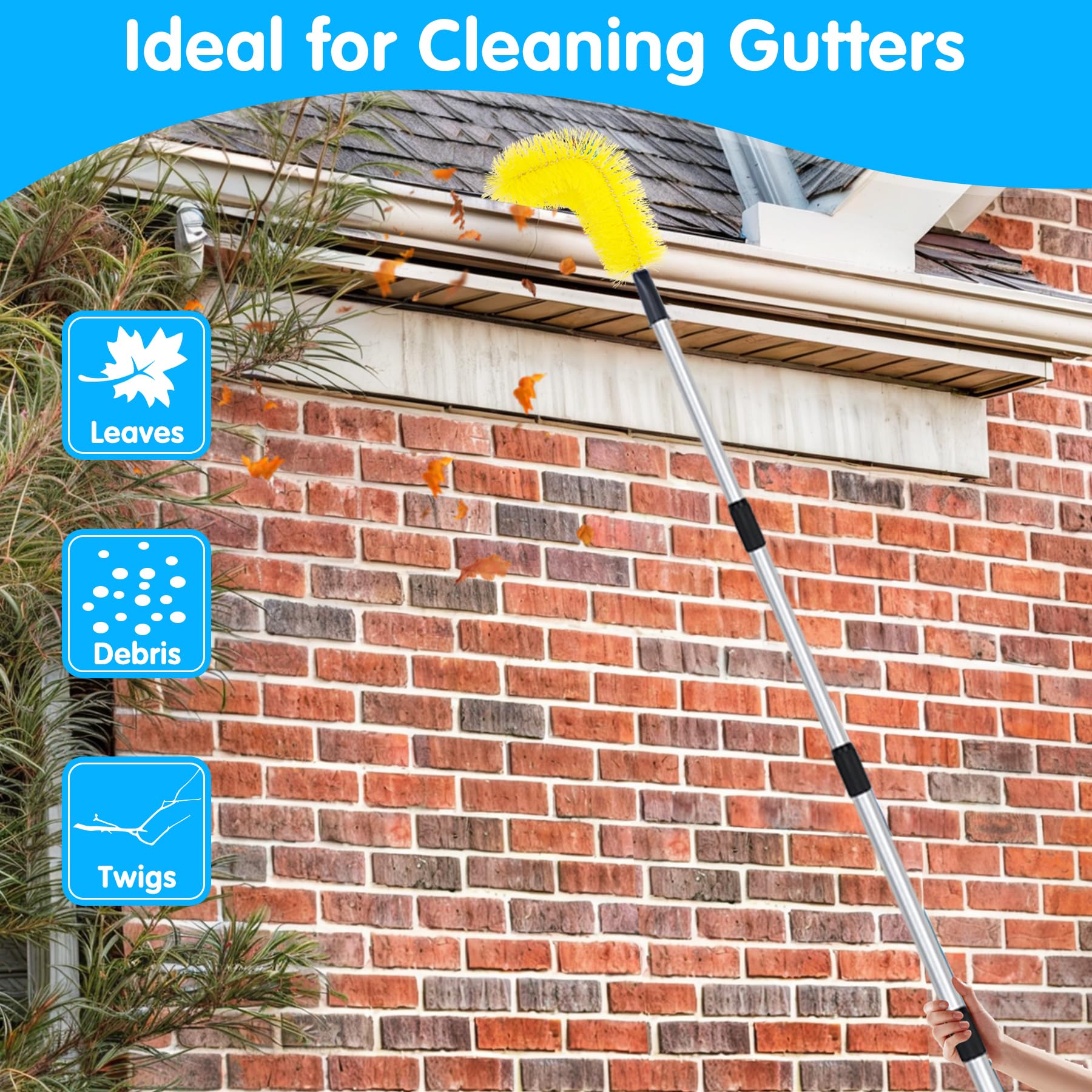 Air Jade Gutter Cleaning Brush, Extendable Roofing Gutter Cleaning Tools from The Ground, 5.5 Ft Long Gutter Cleaning Tool Easy Cleaning Leaves and Debris