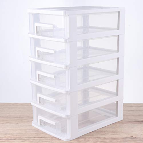 SAFIGLE Mini Plastic Drawers Organizer 5 Drawer Storage Organizer Plastic Storage Bins with Drawers Space Saving Small Plastic Drawers for Crafts Small Tools Sationary and Hardware